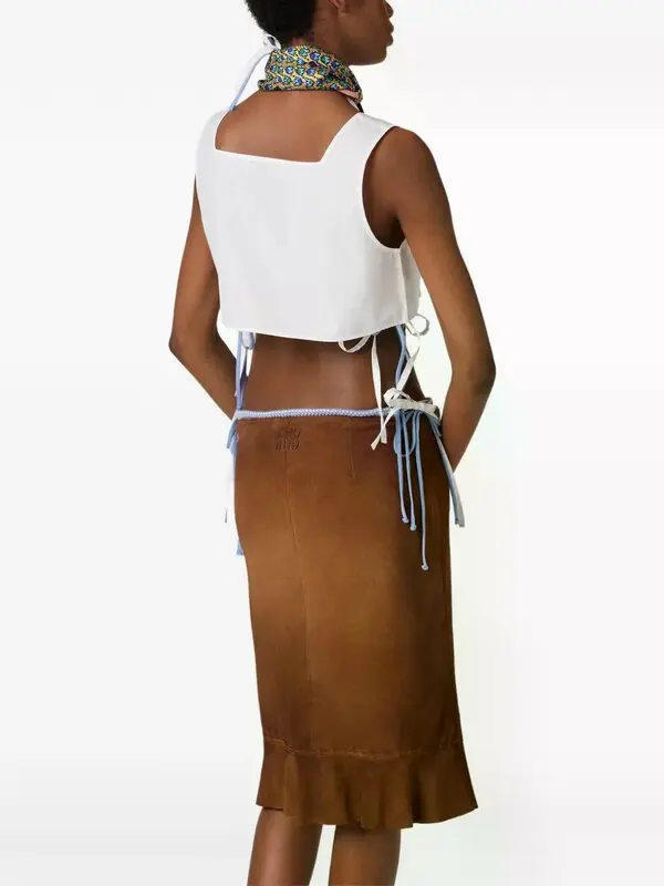Miu Miu Poplin Cropped Top With Ruffle Detailing