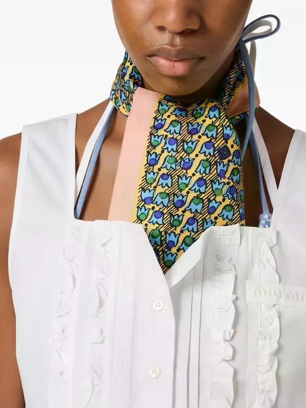 Miu Miu Poplin Cropped Top With Ruffle Detailing