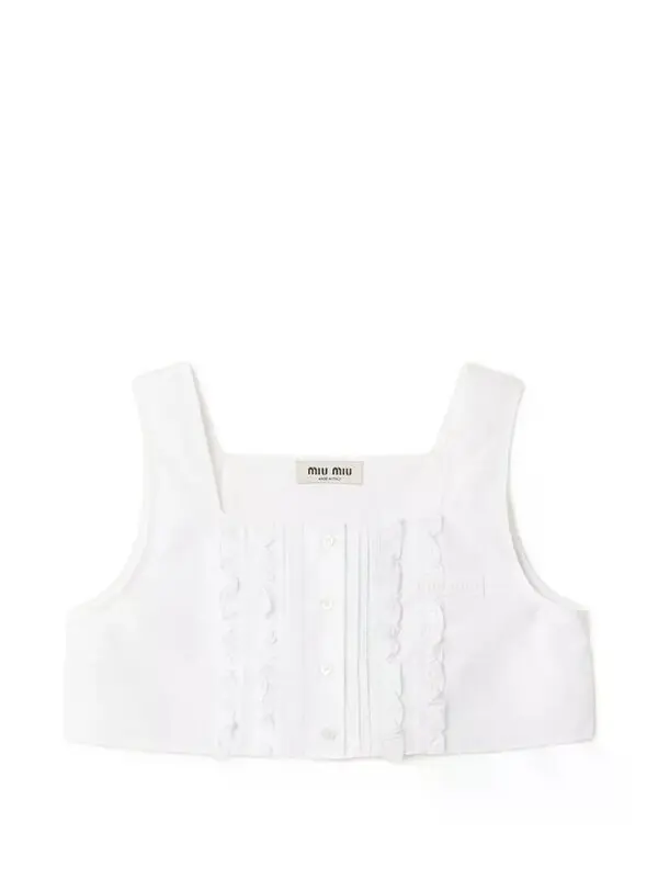 Miu Miu Poplin Cropped Top With Ruffle Detailing