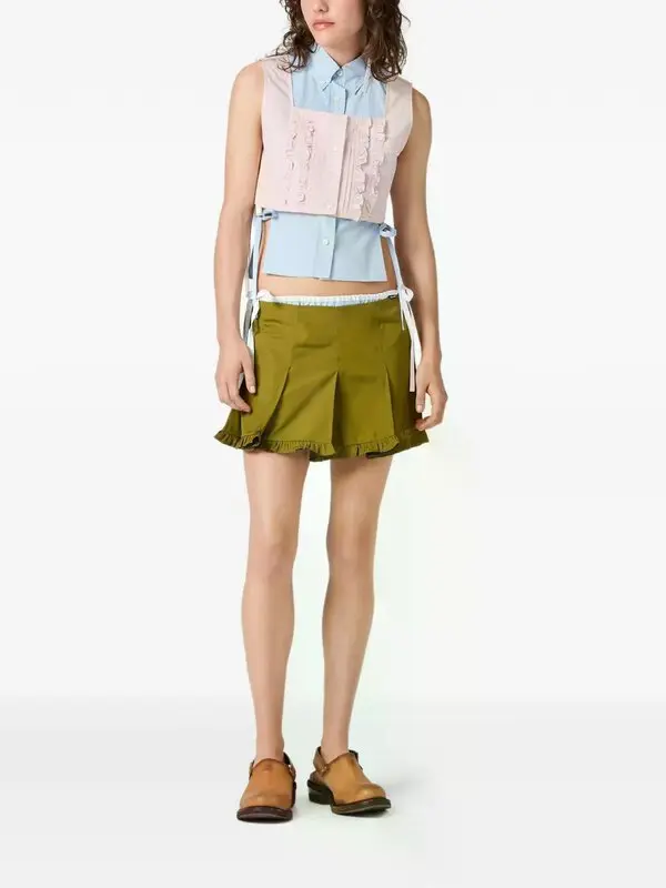 Miu Miu Poplin Pleated Mini Skirt - Green