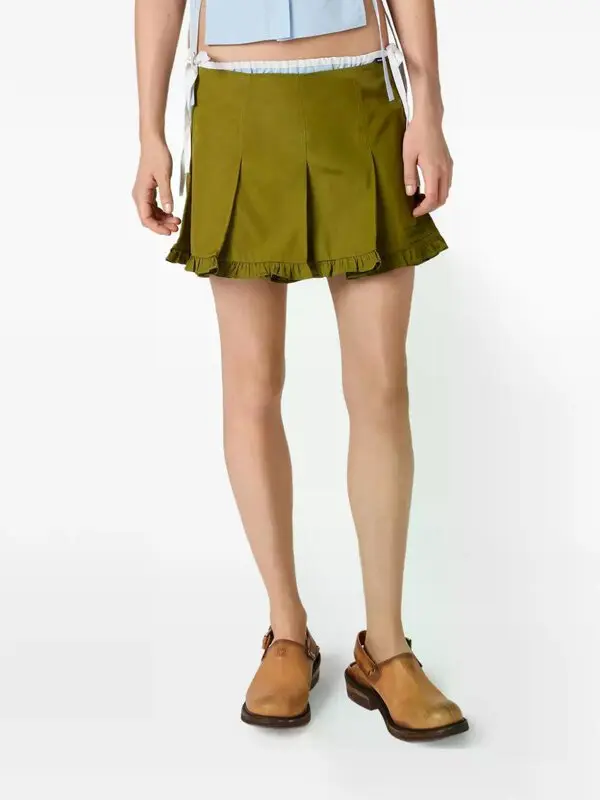 Miu Miu Poplin Pleated Mini Skirt - Green