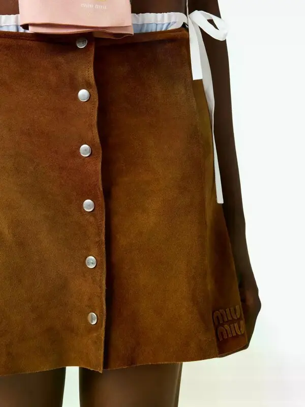 Miu Miu Waxed Suede Mini Skirt - Brown