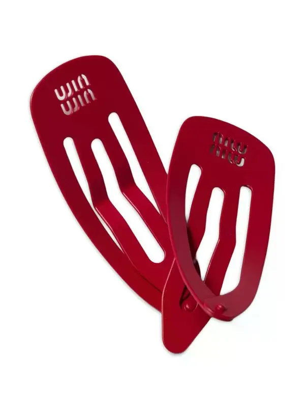 Miu Miu Logo-perforated Hair Clips - Red