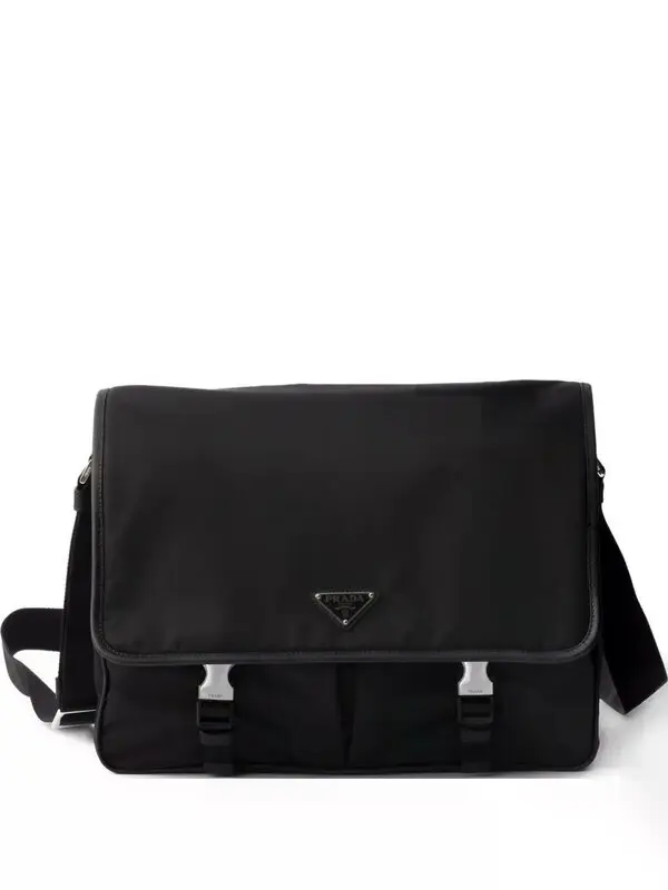 Prada Triangle Logo Buckled Shoulder Bag - Black
