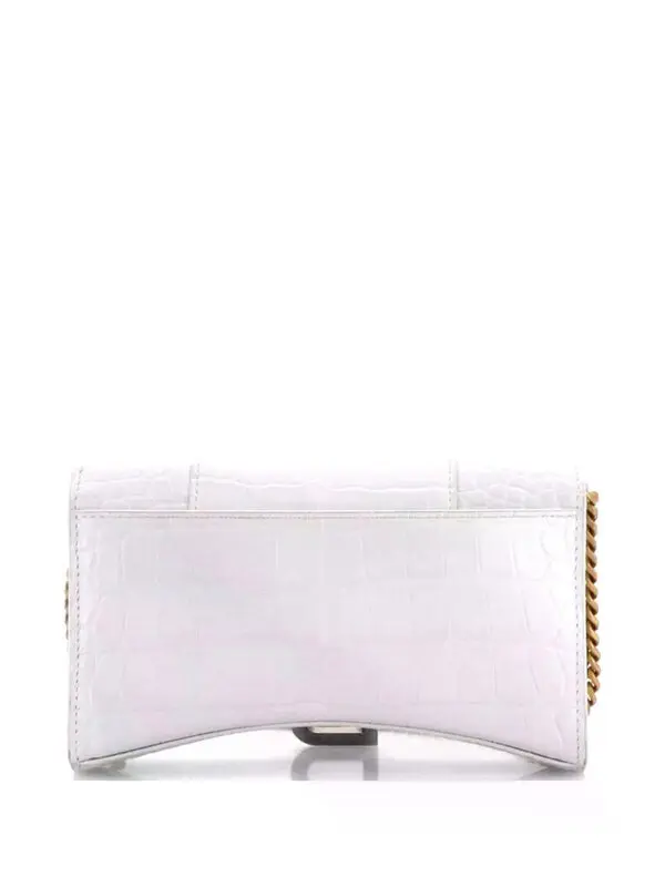 Balenciaga Hourglass Chain Wallet Crocodile Embossed Leather Clutch Bag - White