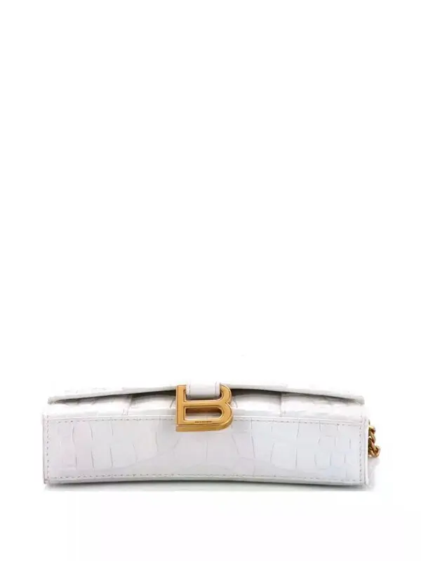 Balenciaga Hourglass Chain Wallet Crocodile Embossed Leather Clutch Bag - White