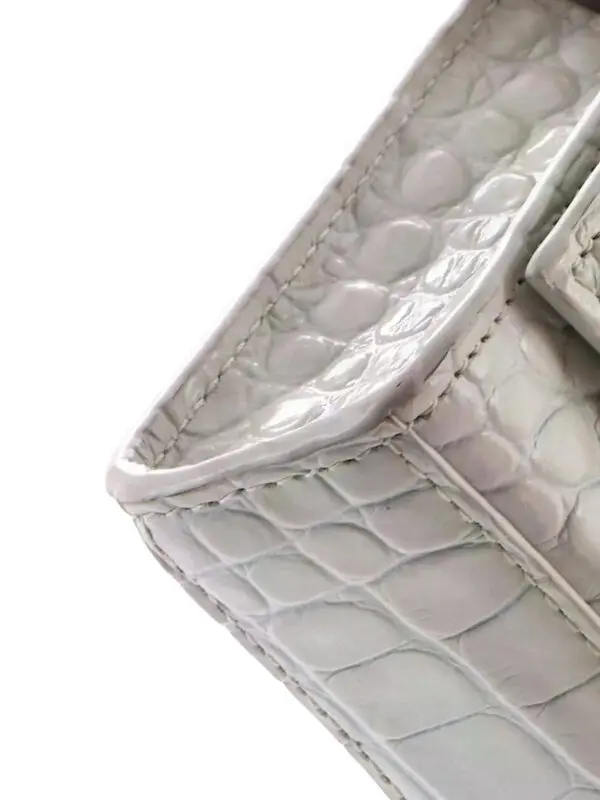 Balenciaga Hourglass Chain Wallet Crocodile Embossed Leather Clutch Bag - White