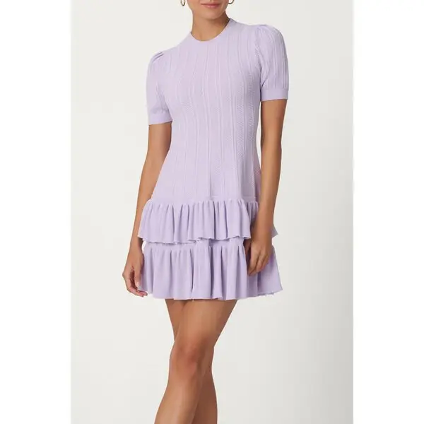 Shoshanna Pointelle Knit Mini Dress - Lilac