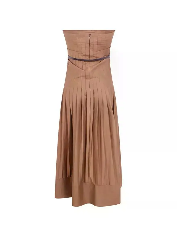 SEMICOUTURE Belted Strapless Sweetheart Neck Cotton Dress