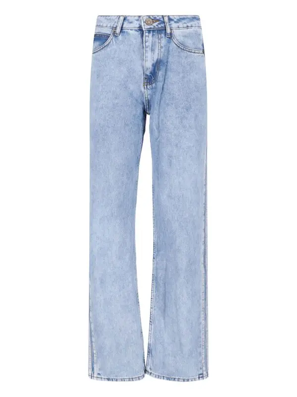 Adidas Straight Leg Jeans With Iconic Stripes - Light Blue