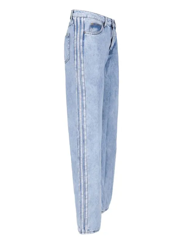 Adidas Straight Leg Jeans With Iconic Stripes - Light Blue