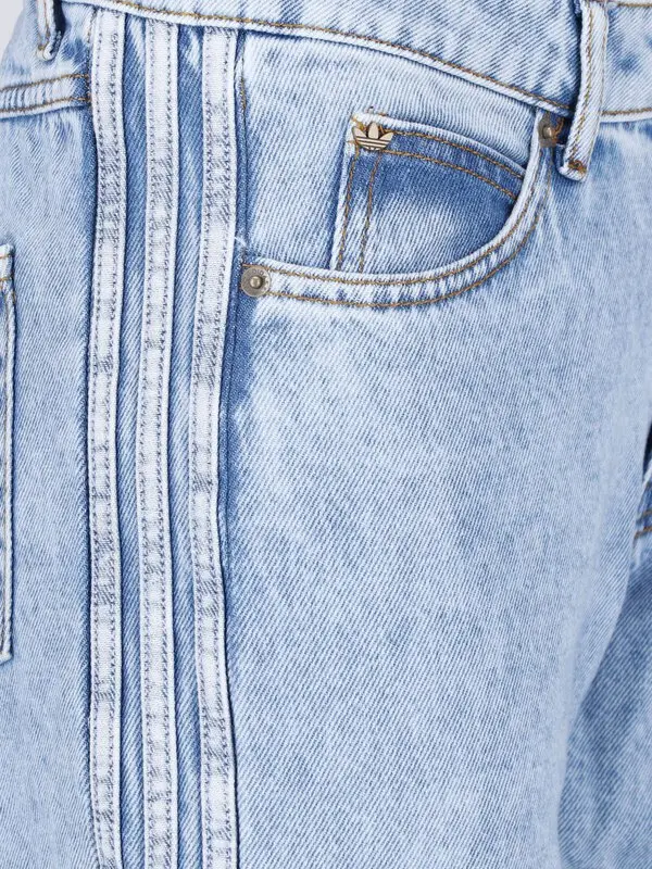 Adidas Straight Leg Jeans With Iconic Stripes - Light Blue