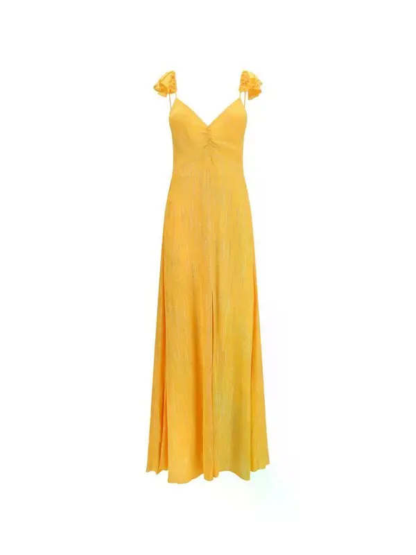 FORTE_FORTE Jacquard Maxi Dress With Ruffled Straps - Yellow