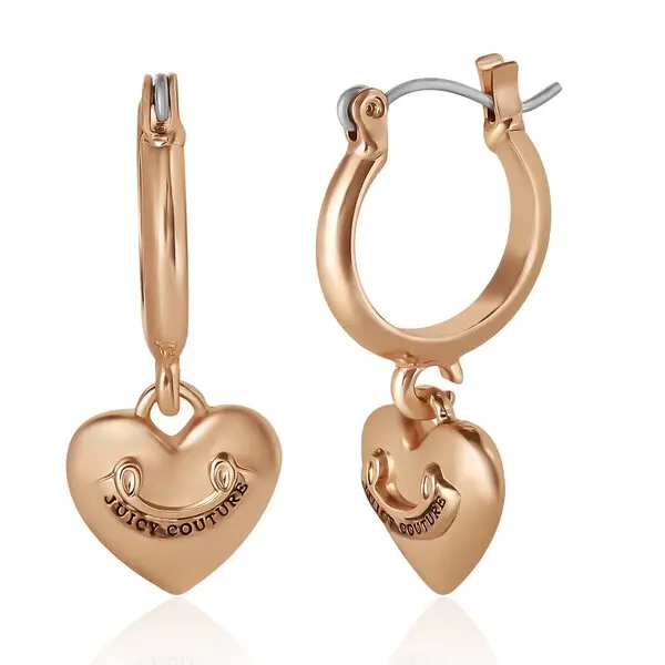 Juicy Couture Heart Charm Hoop Earrings - Goldtone
