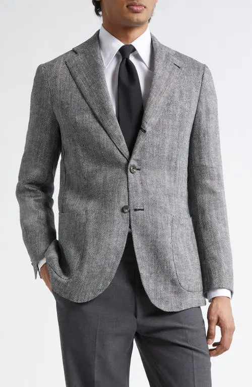 J. MUESER Waverly Linen Herringbone Sport Coat - Navy