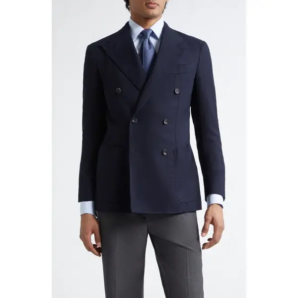 J. MUESER Double Breasted Virgin Wool Hopsack Blazer