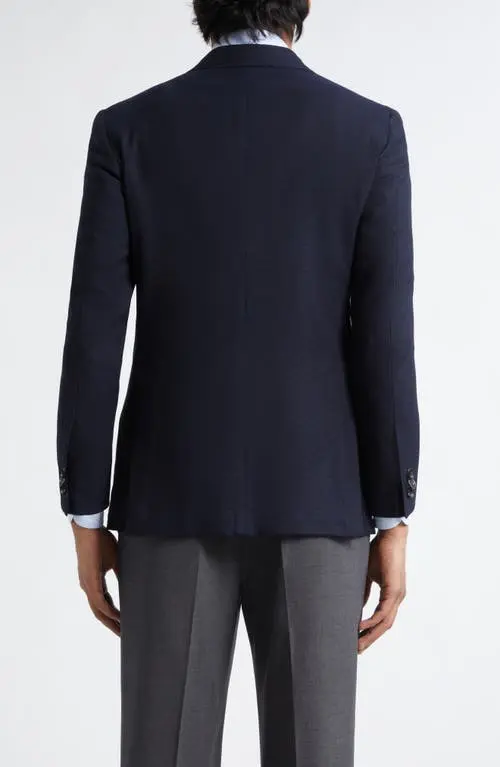 J. MUESER Double Breasted Virgin Wool Hopsack Blazer