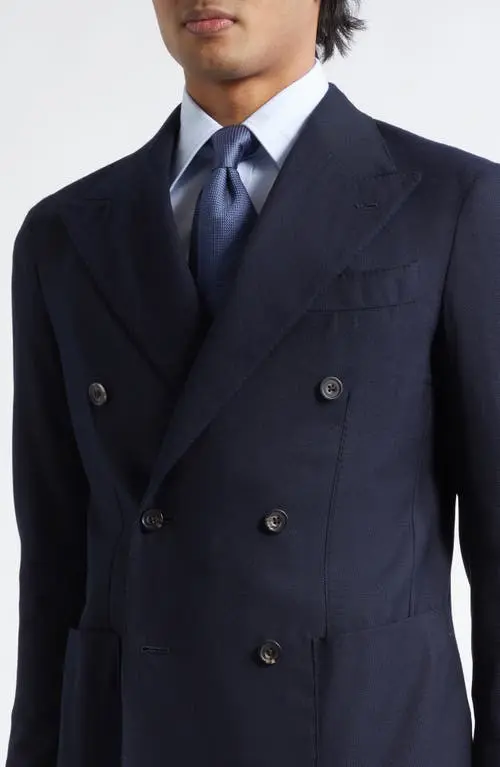 J. MUESER Double Breasted Virgin Wool Hopsack Blazer