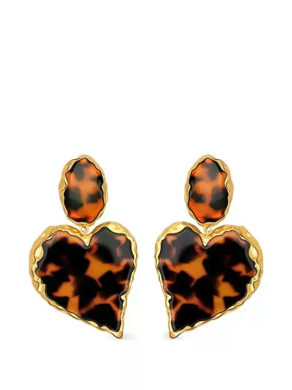 Oscar De La Renta Tortoise Stone Heart Clip-on Earrings - Gold