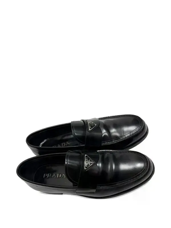 Prada Logo Plaque Brushed Loafers - Black