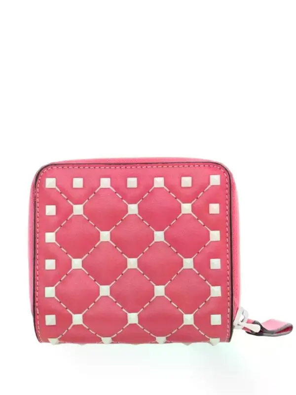 Valentino Garavani 2018-2026 Quilted Lambskin Rockstud Zip Around Compact Wallet Small Wallets - Pink