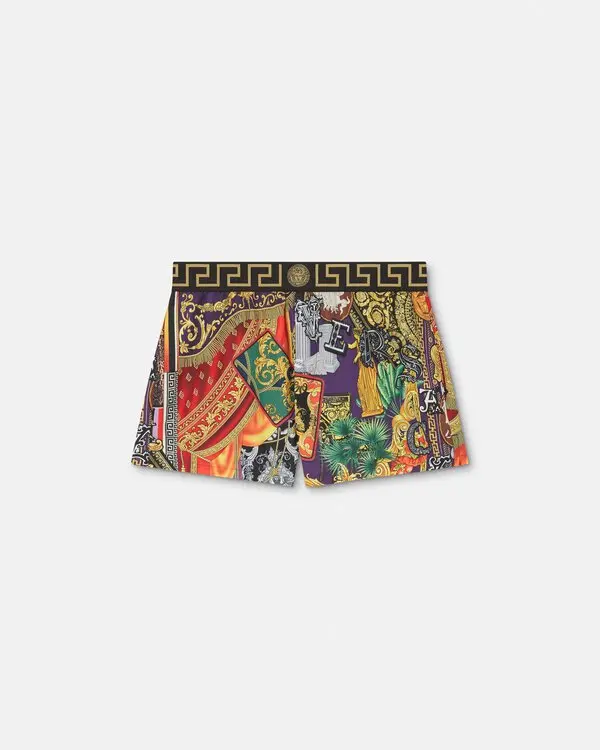 Versace Patchwork Swim Shorts With Greca Border And Medusa Motif - Print