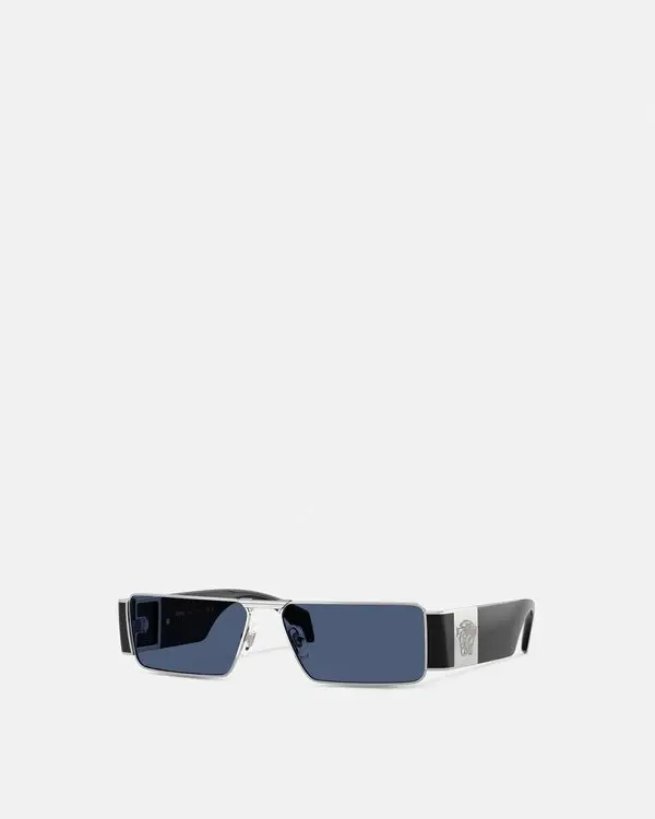 Versace Medusa Plaque Rectangle Sunglasses - Blue+silver