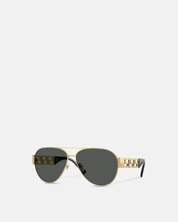Versace Greca Pilot Sunglasses - Black+gold