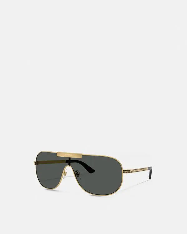 Versace Greca Flow Mask Sunglasses - Black+gold