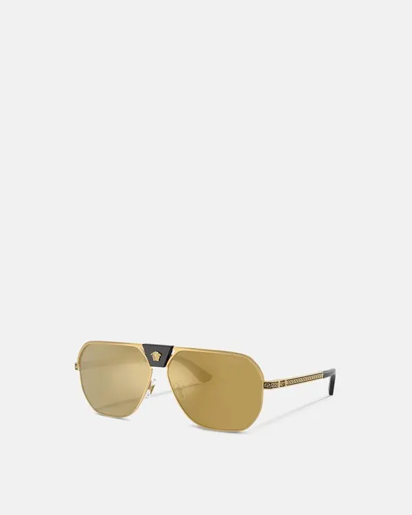 Versace Greca Flow Navigator Sunglasses - Gold