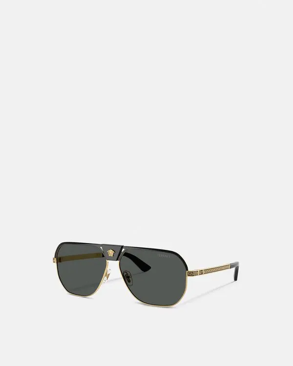 Versace Greca Flow Navigator Sunglasses - Black+gold