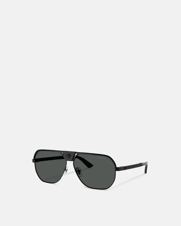 Versace Greca Flow Navigator Sunglasses - Black