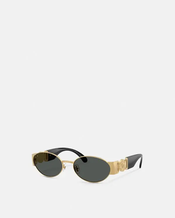 Versace Medusa Biggie Oval Sunglasses - Black+gold