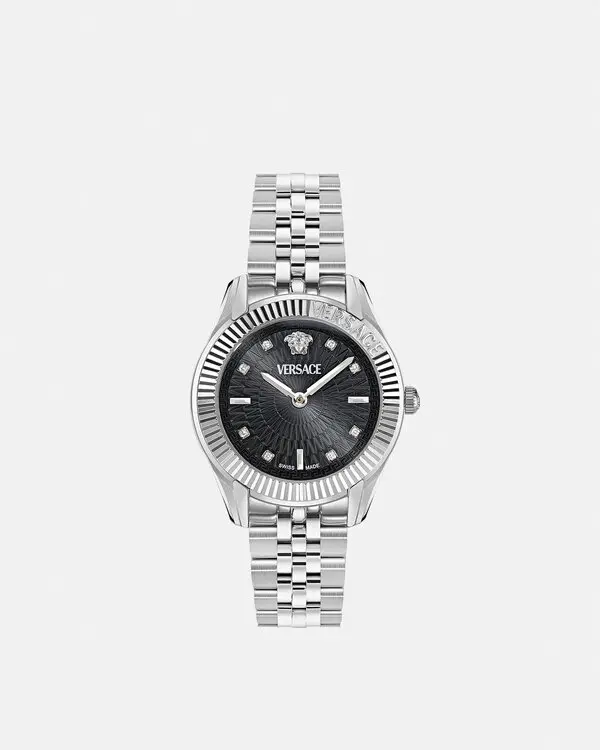 Versace Greca Time Diamond Stainless Steel Watch - Black+silver