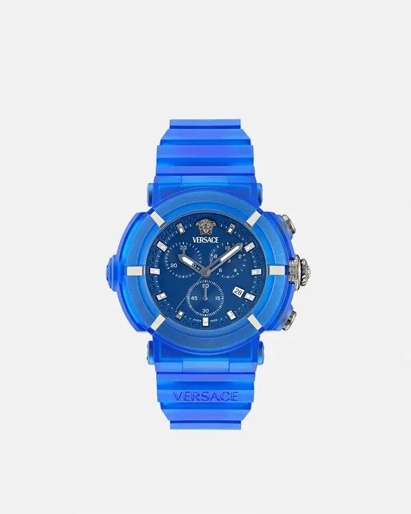 Versace V-real Active Chrono Watch With Medusa And Logo Motifs - Blue