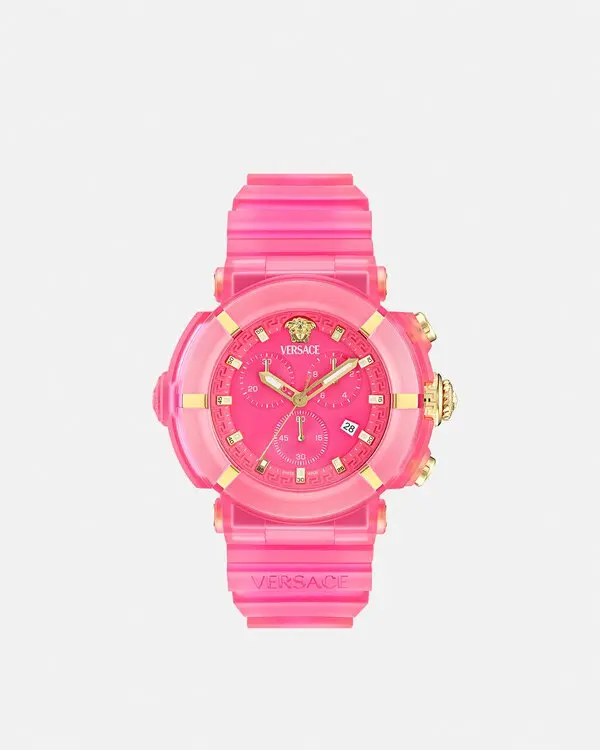 Versace V-real Active Chrono Watch With Medusa And Logo Motifs - Pink