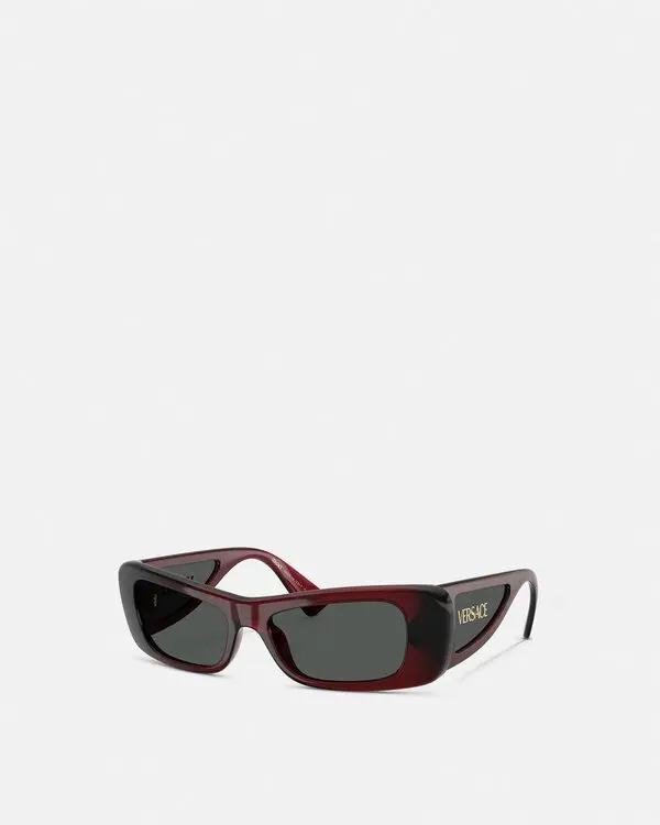 Versace Rectangle Sunglasses With Lens Logo Detail - Burgundy+black