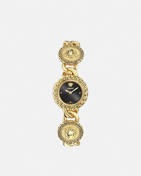 Versace La Greca Stud Icon Watch With Medusa Accents - Black+gold