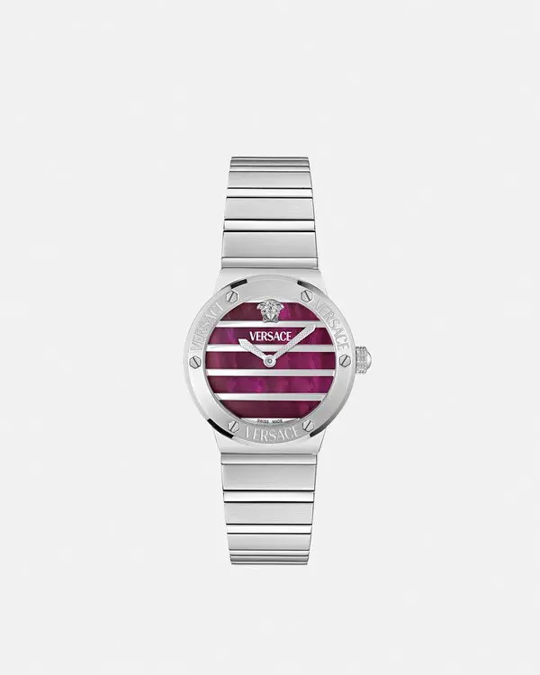 Versace Greca Logo Pearl Watch - Burgundy+silver
