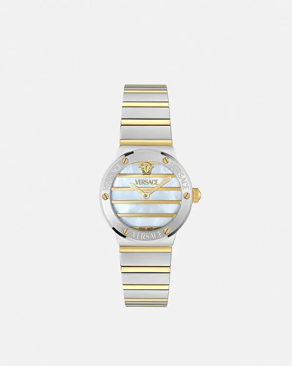 Versace Greca Logo Pearl Watch - Gold+silver