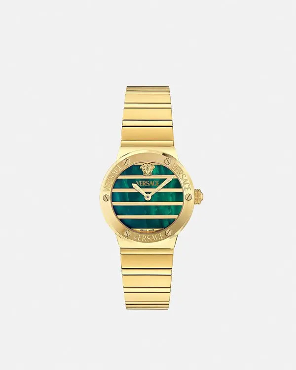 Versace Greca Logo Pearl Watch - Gold+green
