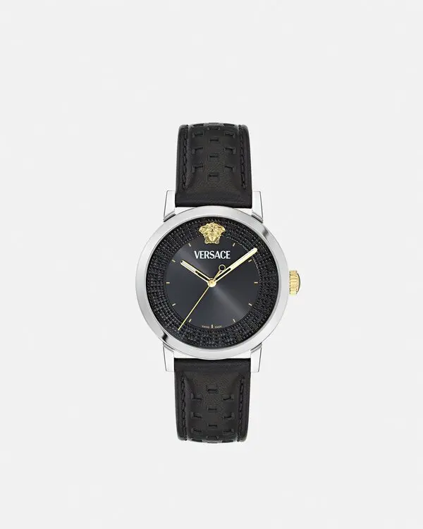 Versace Albireo Stainless Steel Watch With Greca Pattern - Black+silver