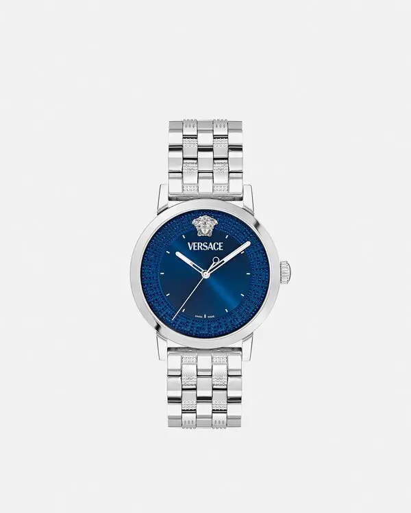 Versace Albireo Stainless Steel Watch With Greca Pattern - Blue+silver