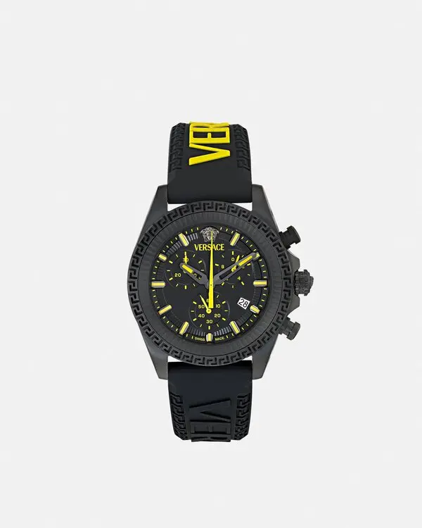 Versace Stainless Steel Chronograph Watch With Greca Pattern - Black