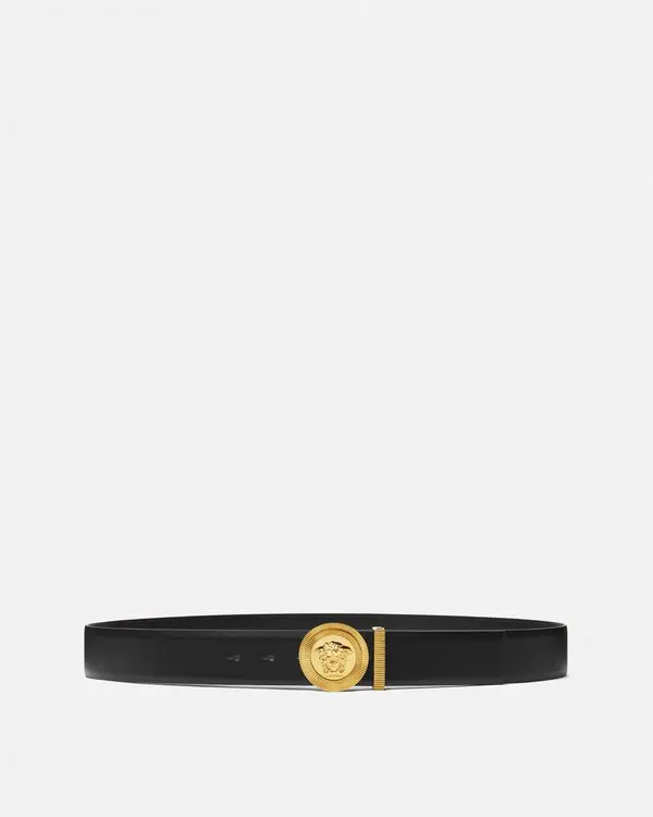 Versace Medusa Biggie Leather Belt - Black+gold