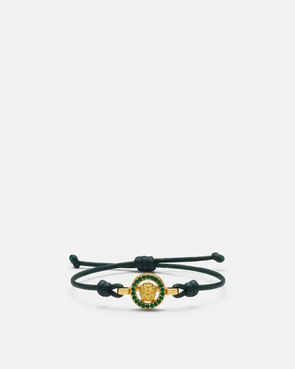 Versace Medusa '95 Crystal Leather Bracelet - Green+gold