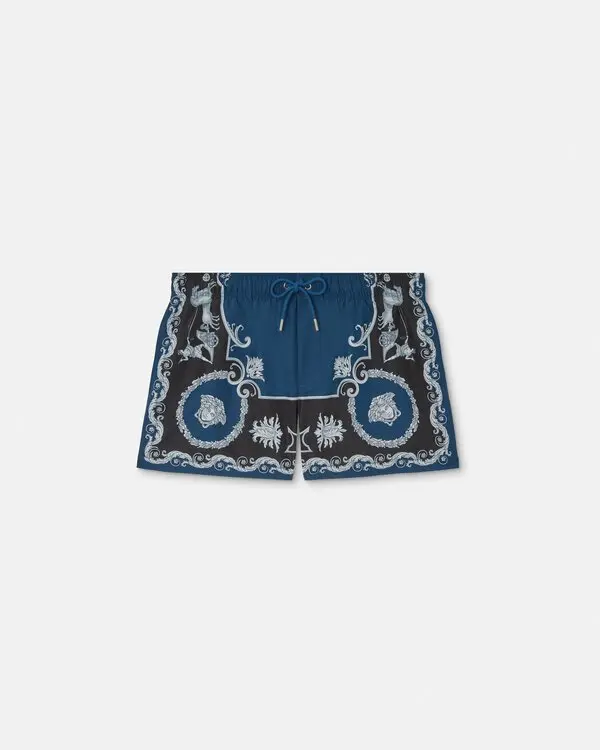 Versace Printed Swim Shorts - Black+blue