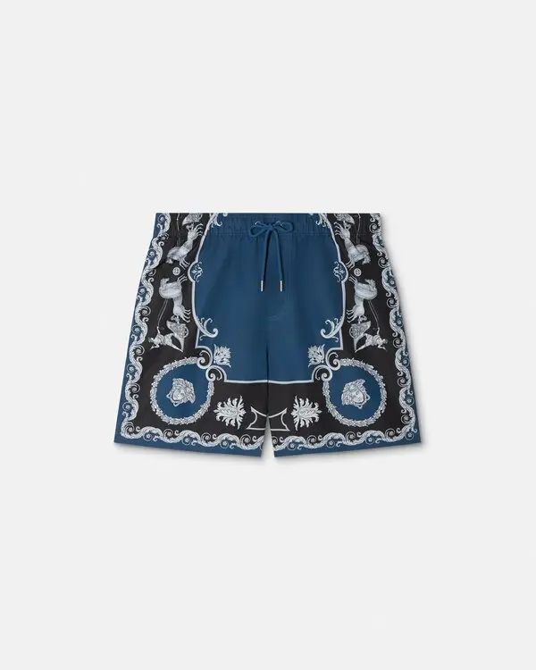 Versace Printed Swim Boardshorts - Black+blue