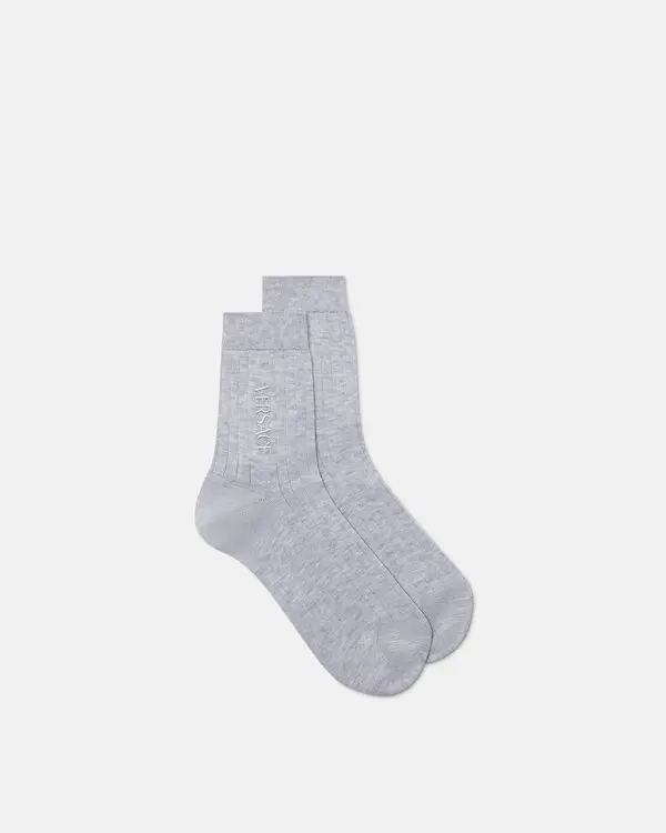Versace Embroidered Ribbed Cotton Socks - Gray