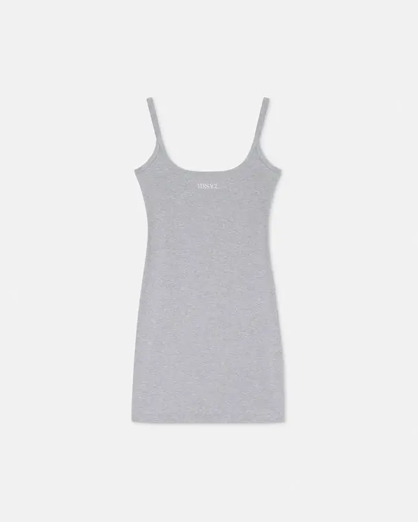 Versace Embroidered Ribbed Cotton Mini Dress - Gray